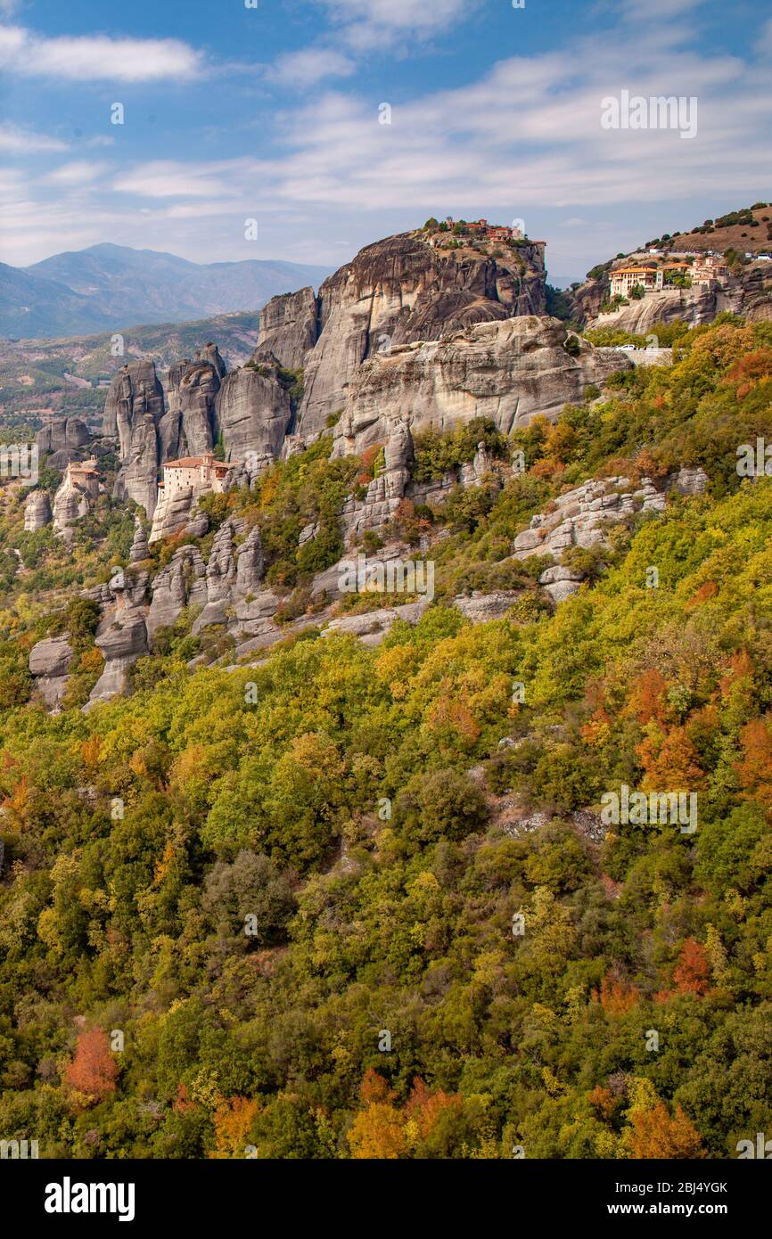 Monasteries in the meteora sandstone rock formations hi-res stock ...