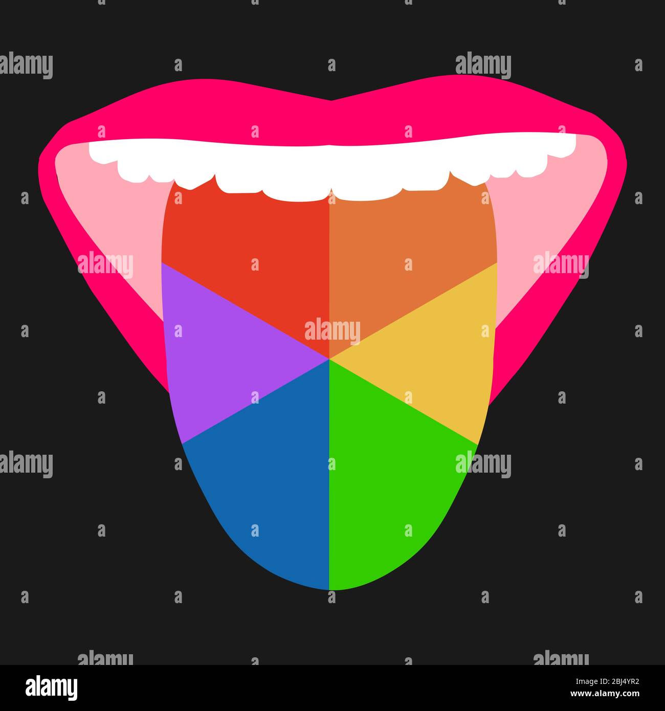 open mouth with pink lips and tongue sticking out painted in rainbow ...