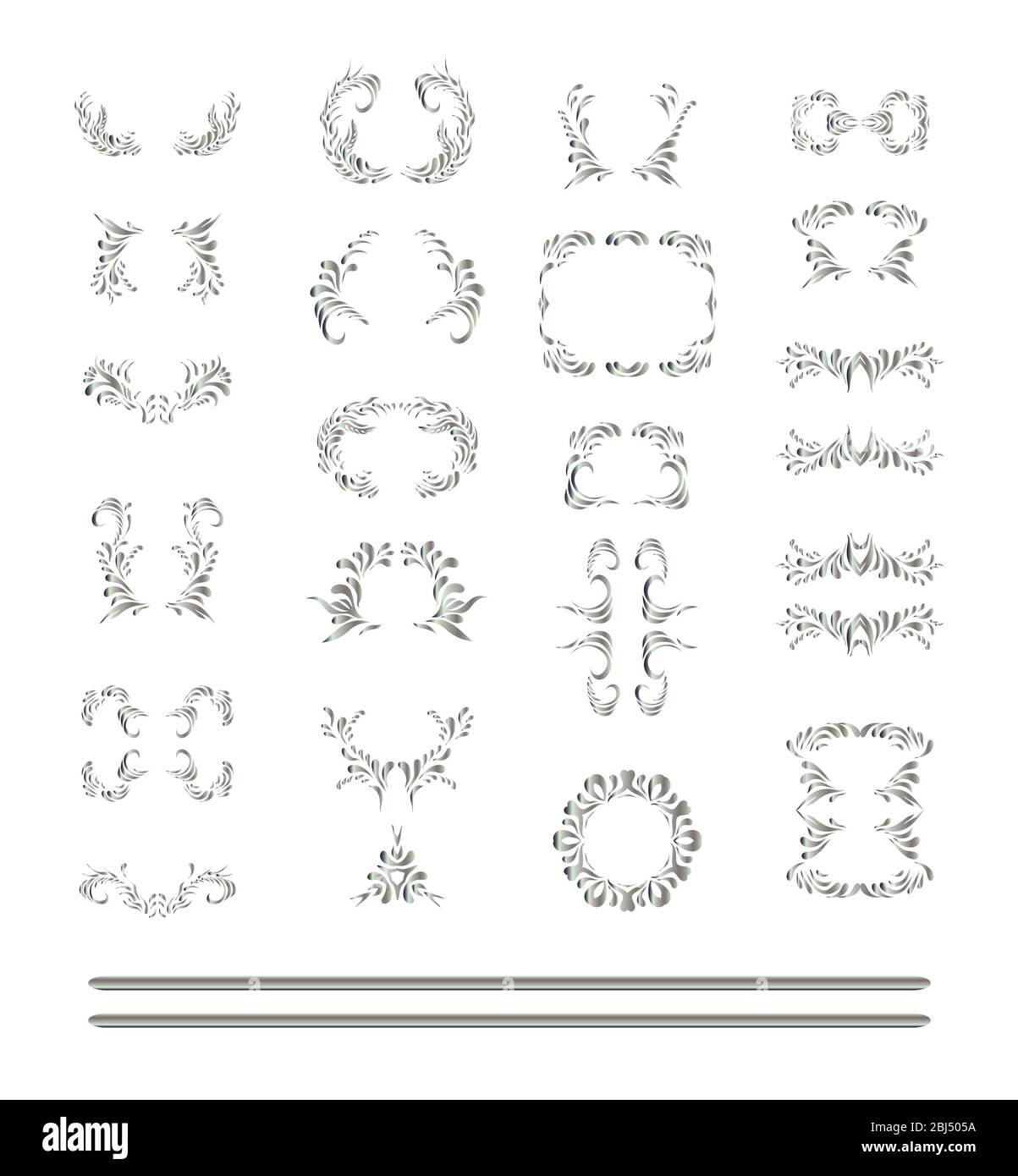 Decorative silver elements border and frame. Page silver decoration ...