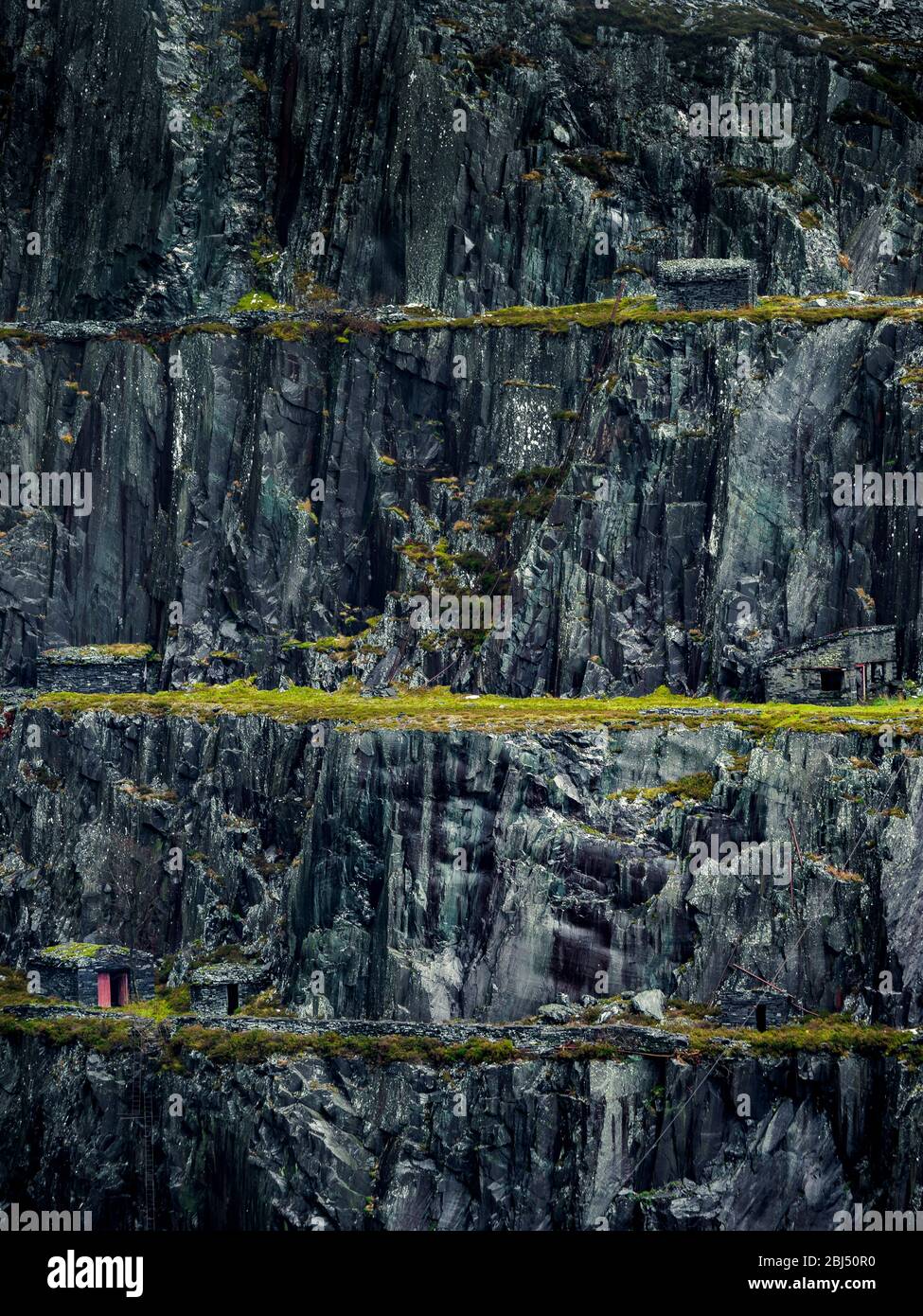 Abandoned buildings on many levels in Dinorwig slate quarry Stock Photo ...