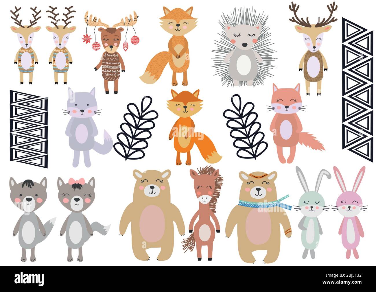 Cute Scandinavian Style Animals and Design Elements Stock Vector Image ...