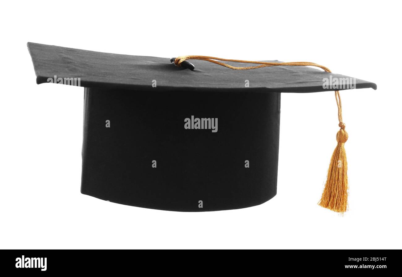Black student hat, isolated on white Stock Photo - Alamy