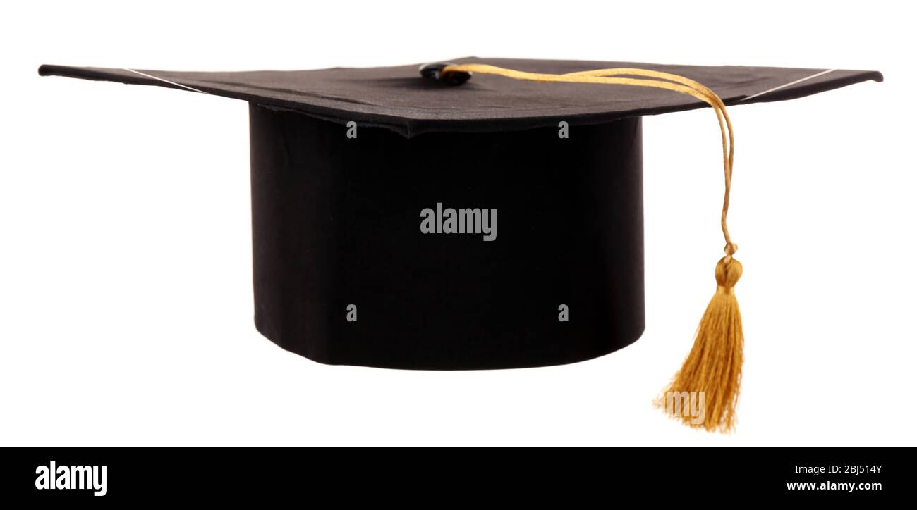 Black student hat, isolated on white Stock Photo - Alamy