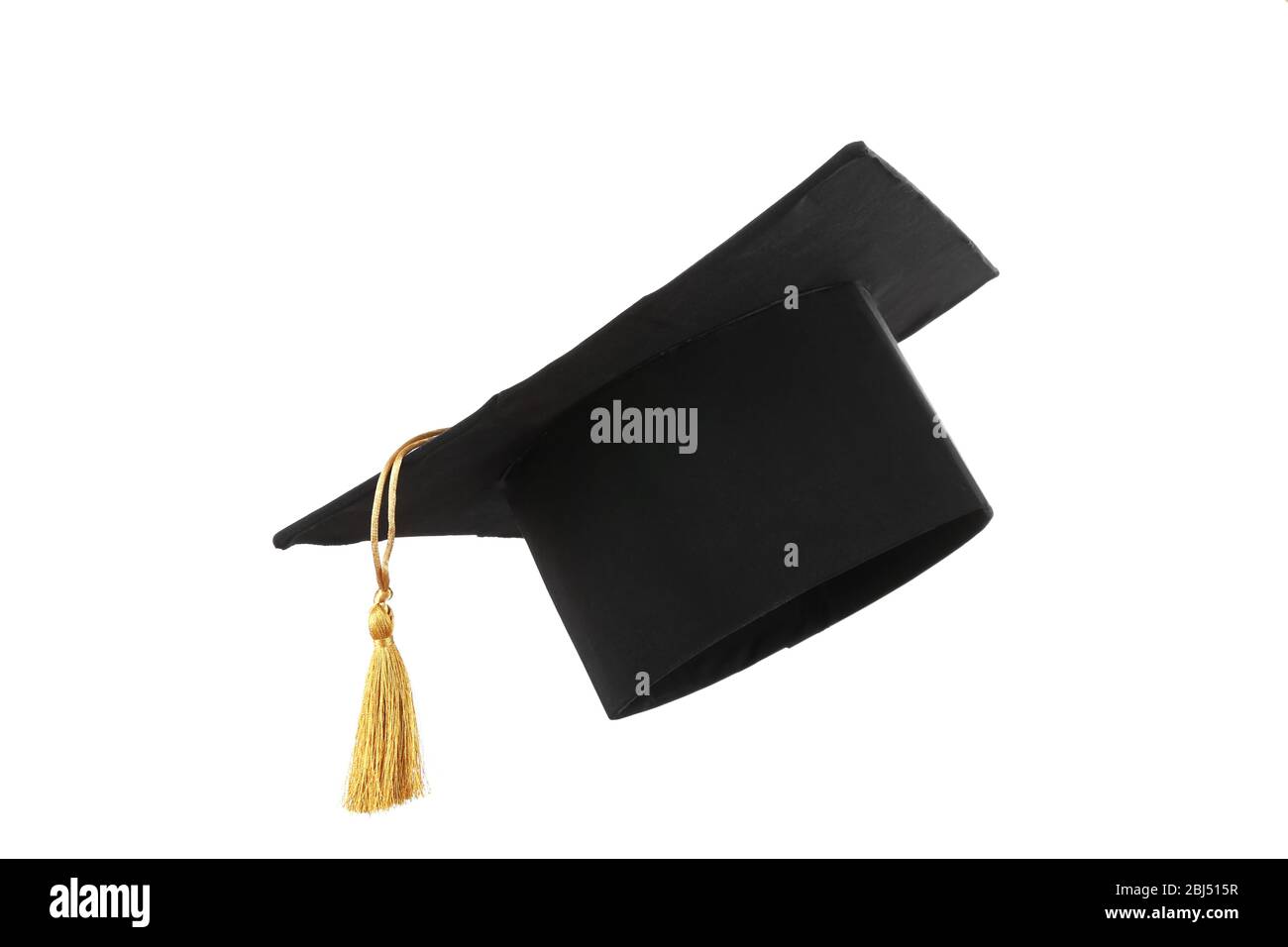 Black student hat, isolated on white Stock Photo - Alamy