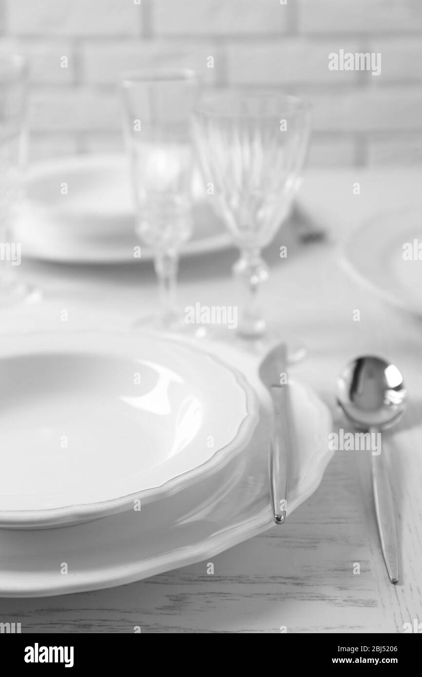Serving table restaurant dinner Black and White Stock Photos & Images ...