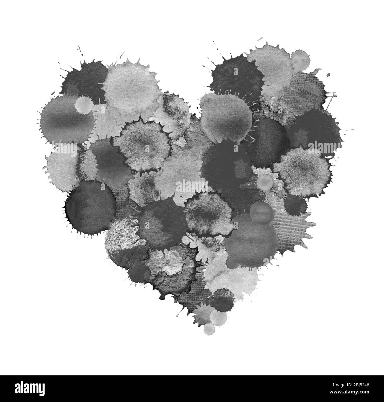Heart shape splash. Heart splatter painted. black heart with splashes ...