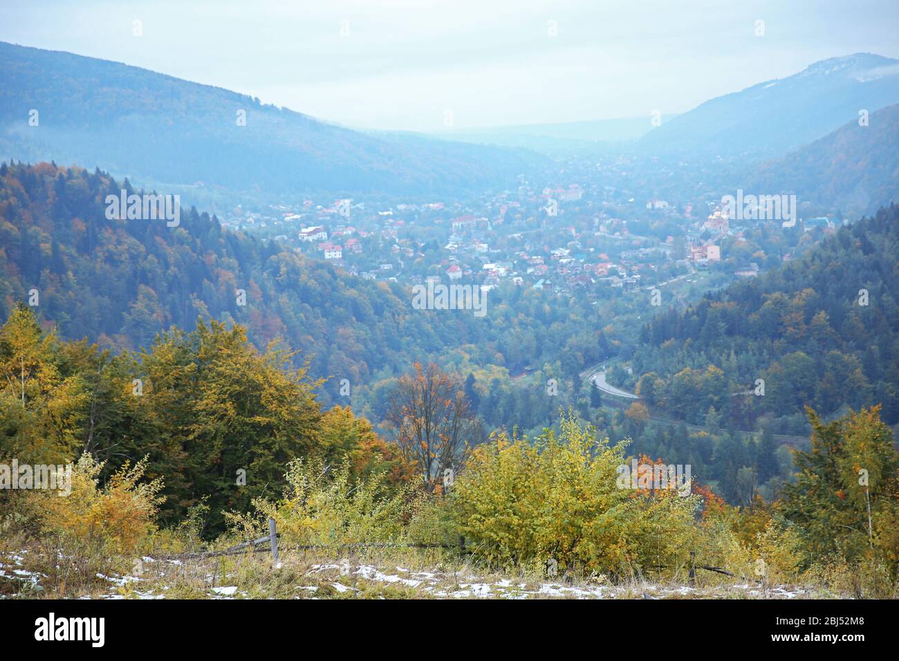 Landscape of village in mountains Stock Photo - Alamy