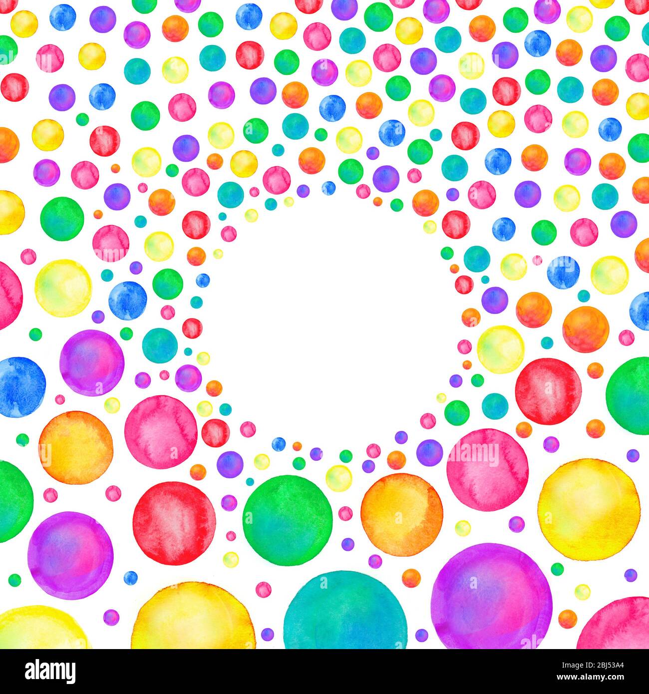 Watercolor rainbow confetti background. Abstract colorful dots frame ...