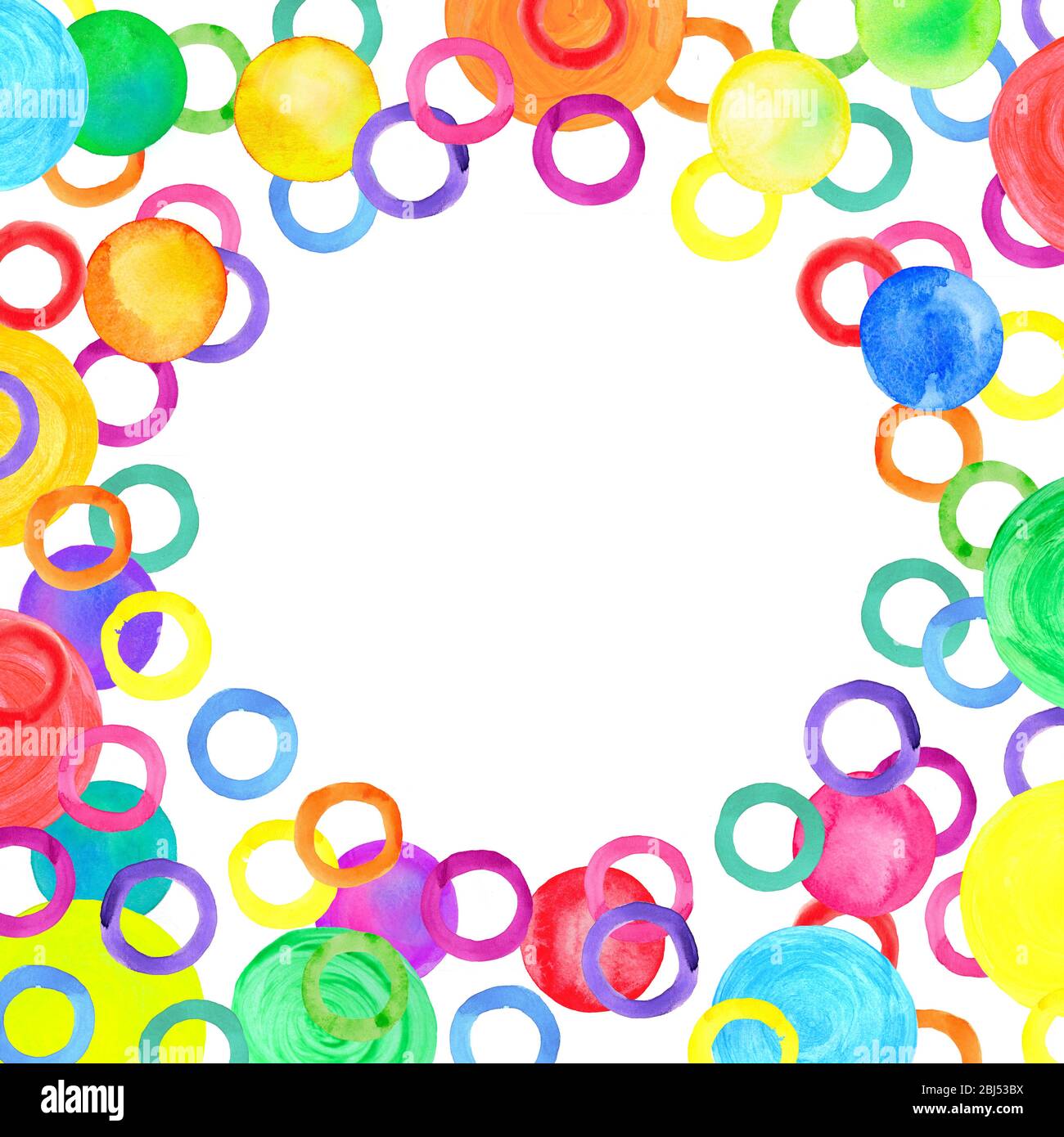 Multicolored dot confetti texture. Circle border frame with watercolor ...