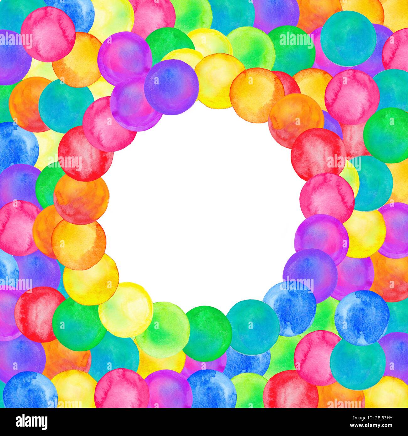 Watercolor rainbow confetti background. Abstract colorful dots frame ...