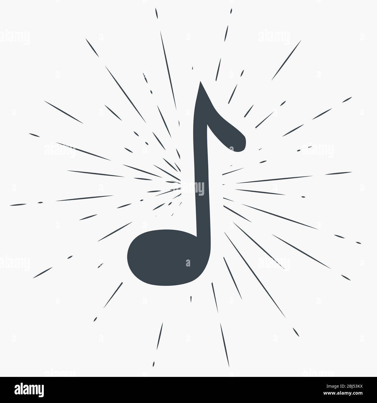 Vintage illustration with sunbeams and musical note, sunburst Stock ...