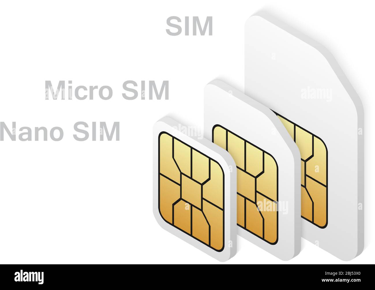 Different SIM card type in isometric style. Realistic phone card set ...