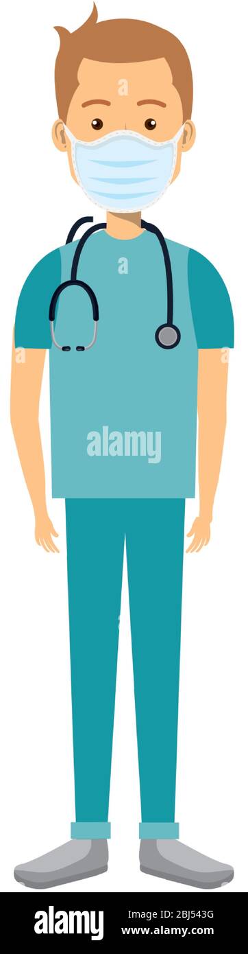 male paramedic using face mask with stethoscope Stock Vector Image ...