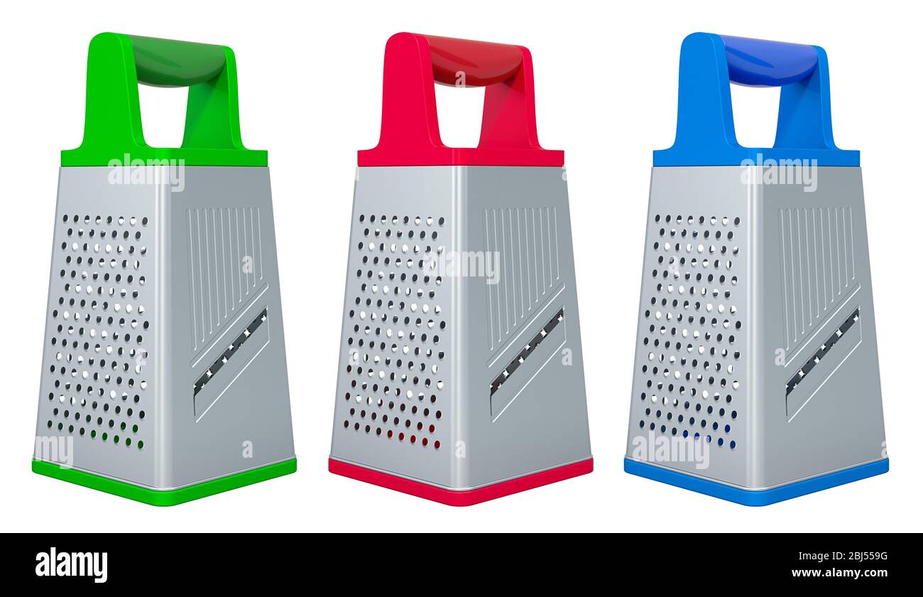 Set of colored Graters. 3D rendering isolated on white background Stock ...