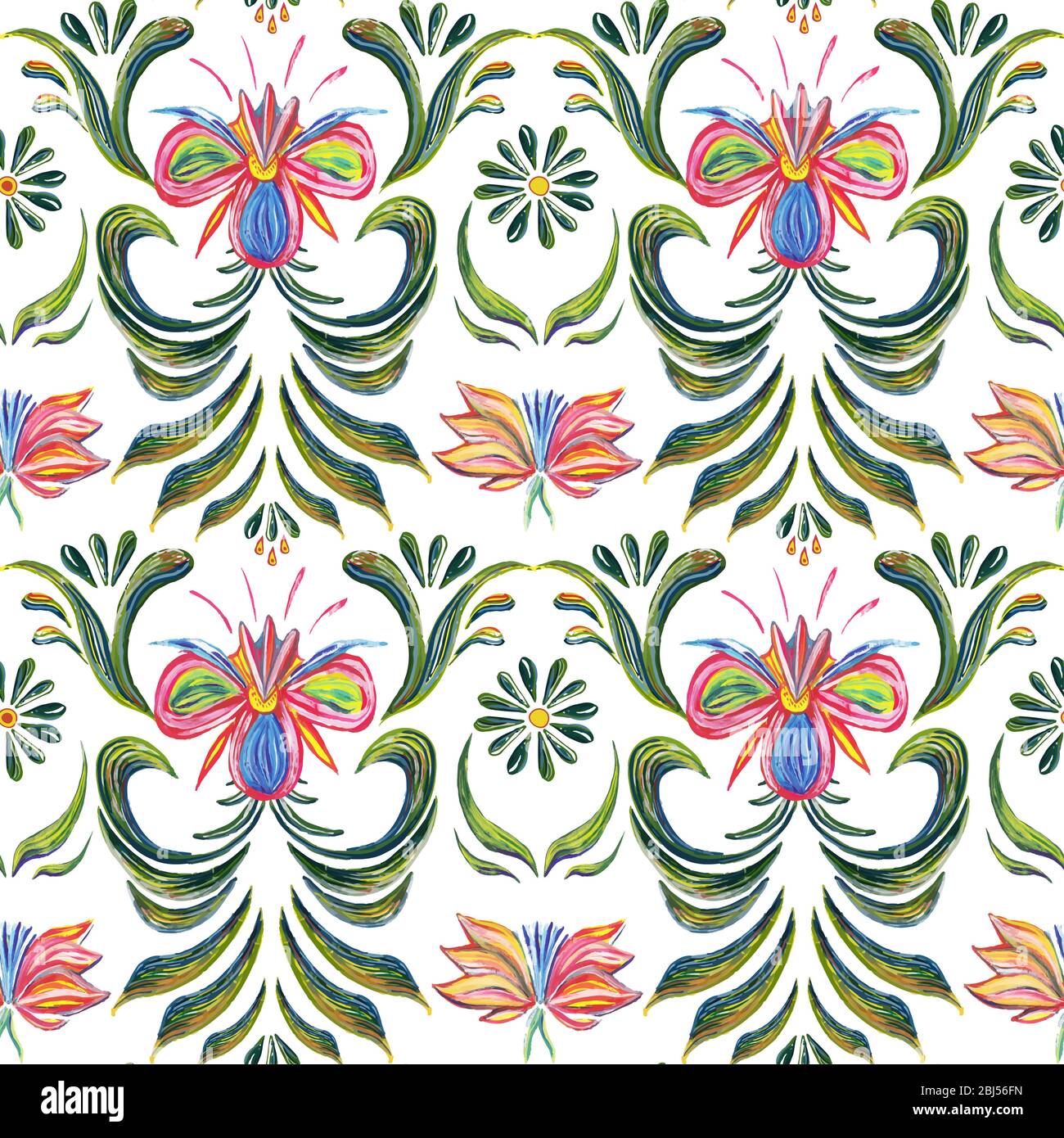 Ukrainian traditional style. Petrykivka art. Ukrainian folk art. Hand ...