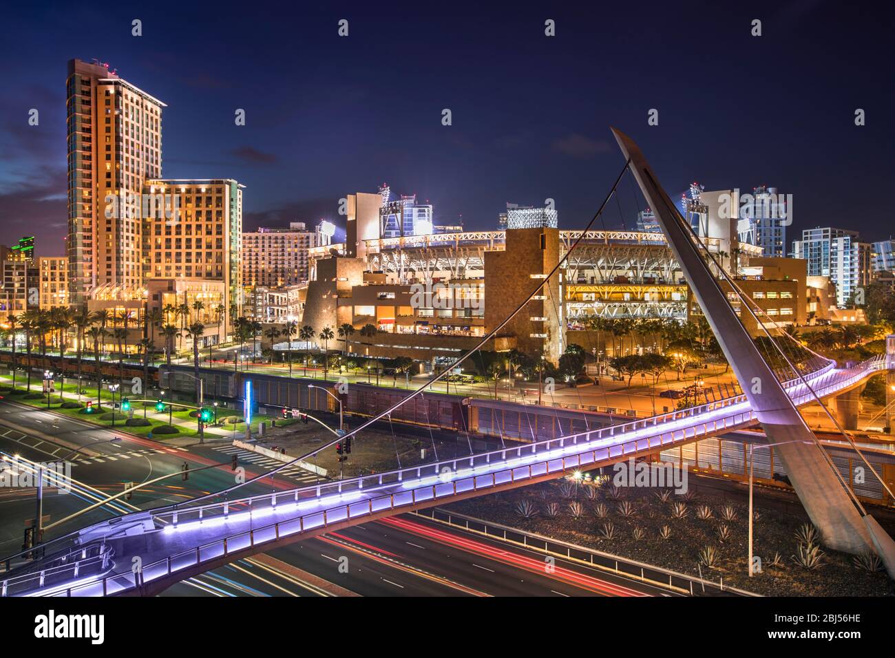 San Diego and the downtown Gaslamp Quarter at night in California USA ...