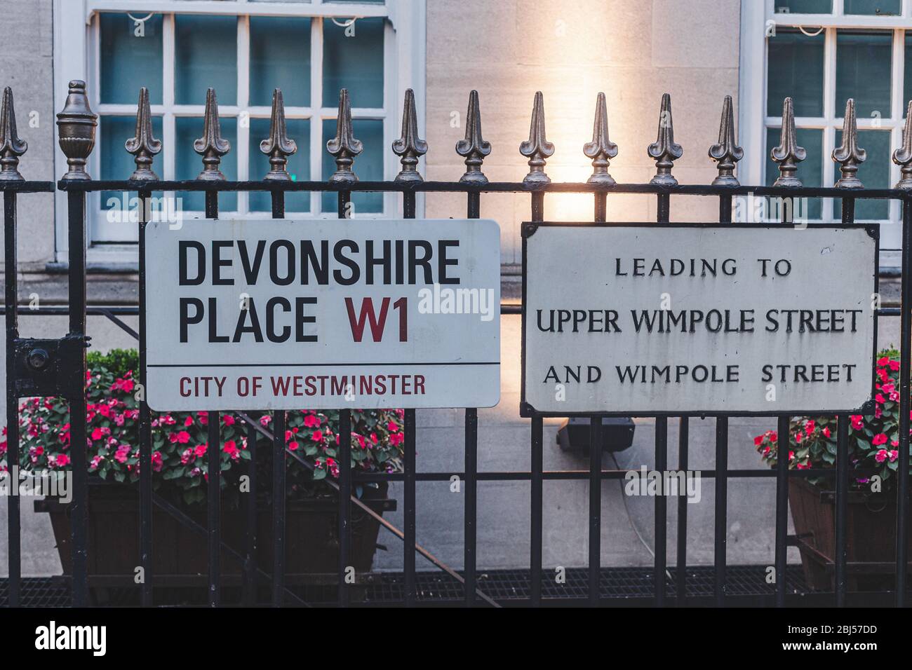 London/UK-26/07/18: name sign of Devonshire Place. Street in the City ...