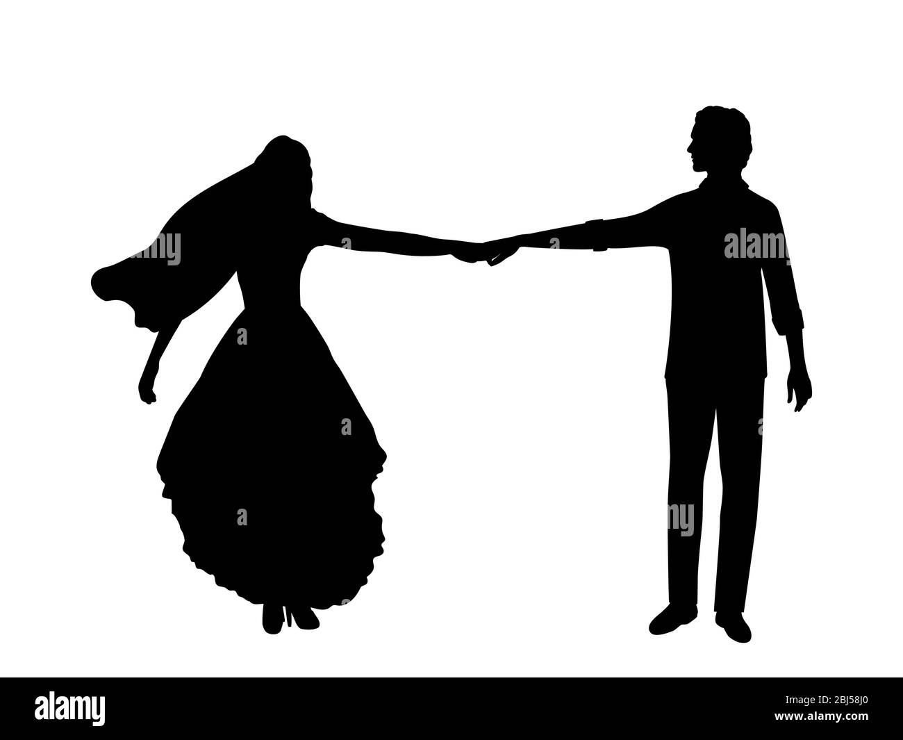 Silhouette of happy bride and groom holding hands Stock Vector Image ...