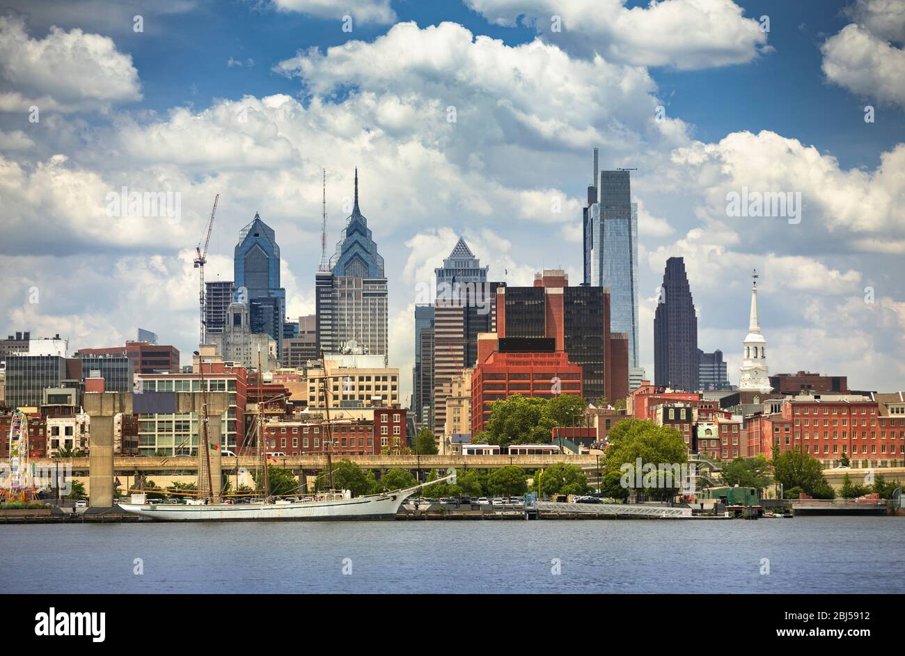 Philadelphia cityscape over the Delaware River in Pennsylvania USA ...