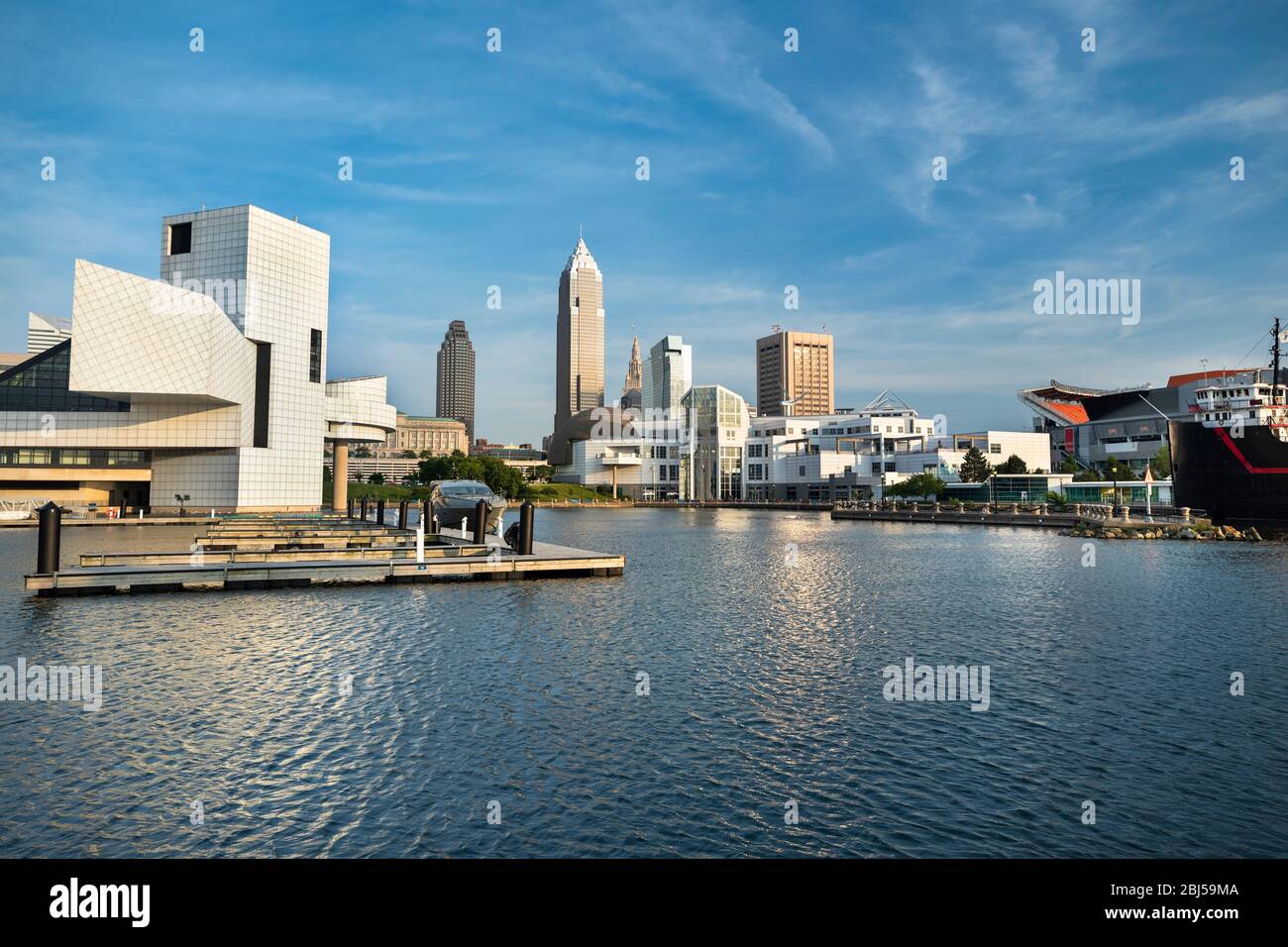 Skyline view of downtown Cleveland Ohio USA looking over the Marina by ...
