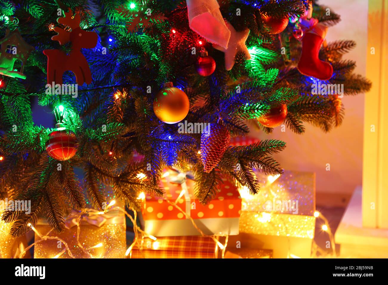 Christmas tree in a room closeup Stock Photo - Alamy