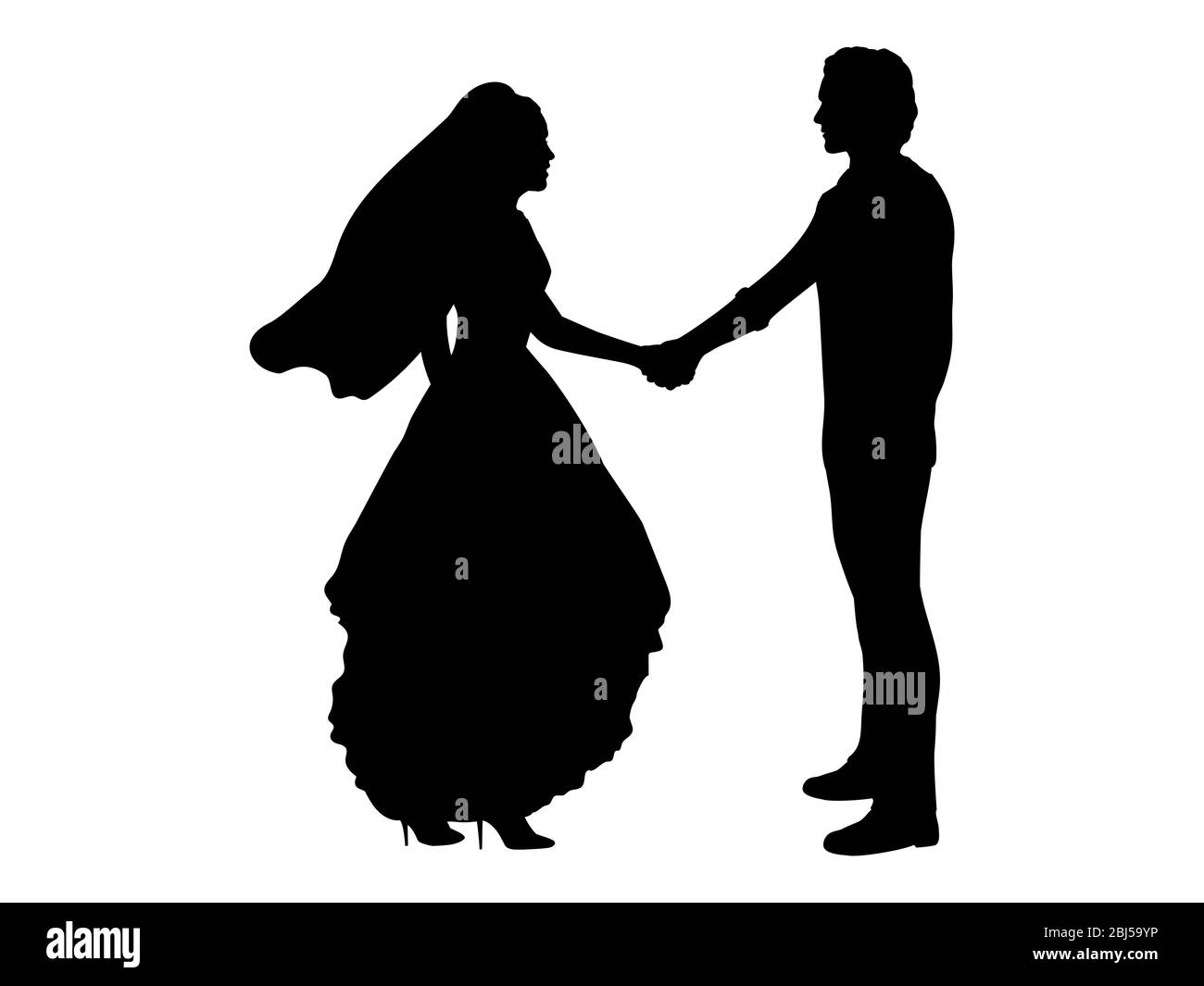 Bride And Groom Holding Hands Silhouette