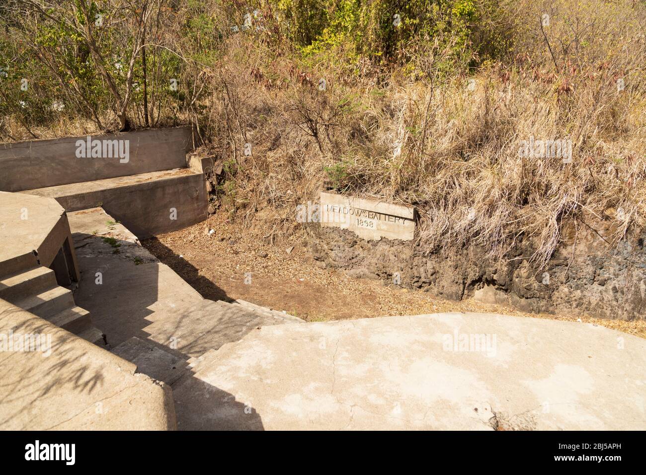 A wide angled view of Meadow's Battery 1898 from the top with the name ...