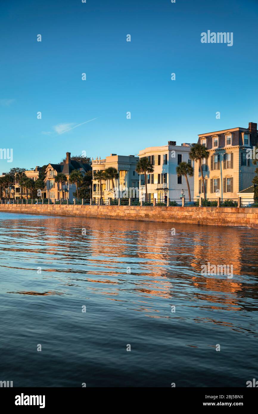 Charleston South Carolina row of old historic federal style houses on ...