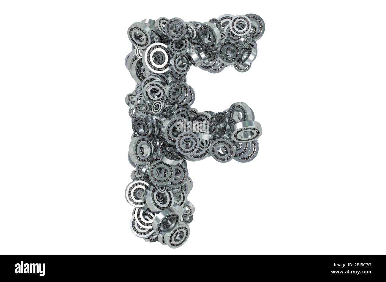Letter F from steel bearings, 3D rendering isolated on white background ...