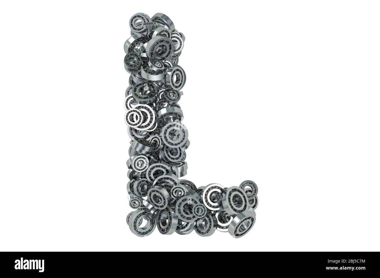 Letter L from steel bearings, 3D rendering isolated on white background ...