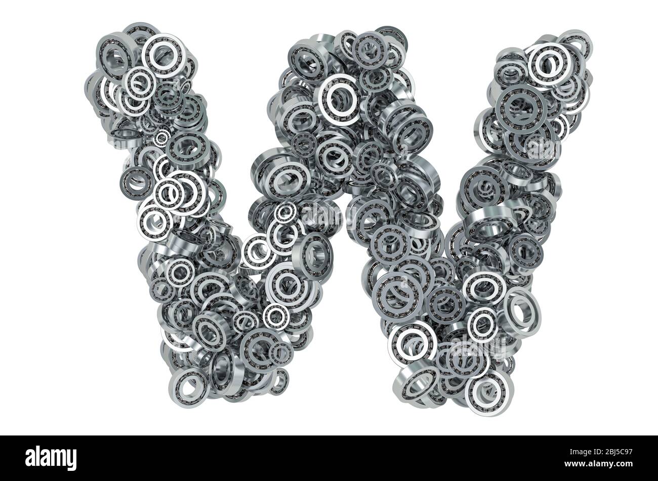 Letter W from steel bearings, 3D rendering isolated on white background ...