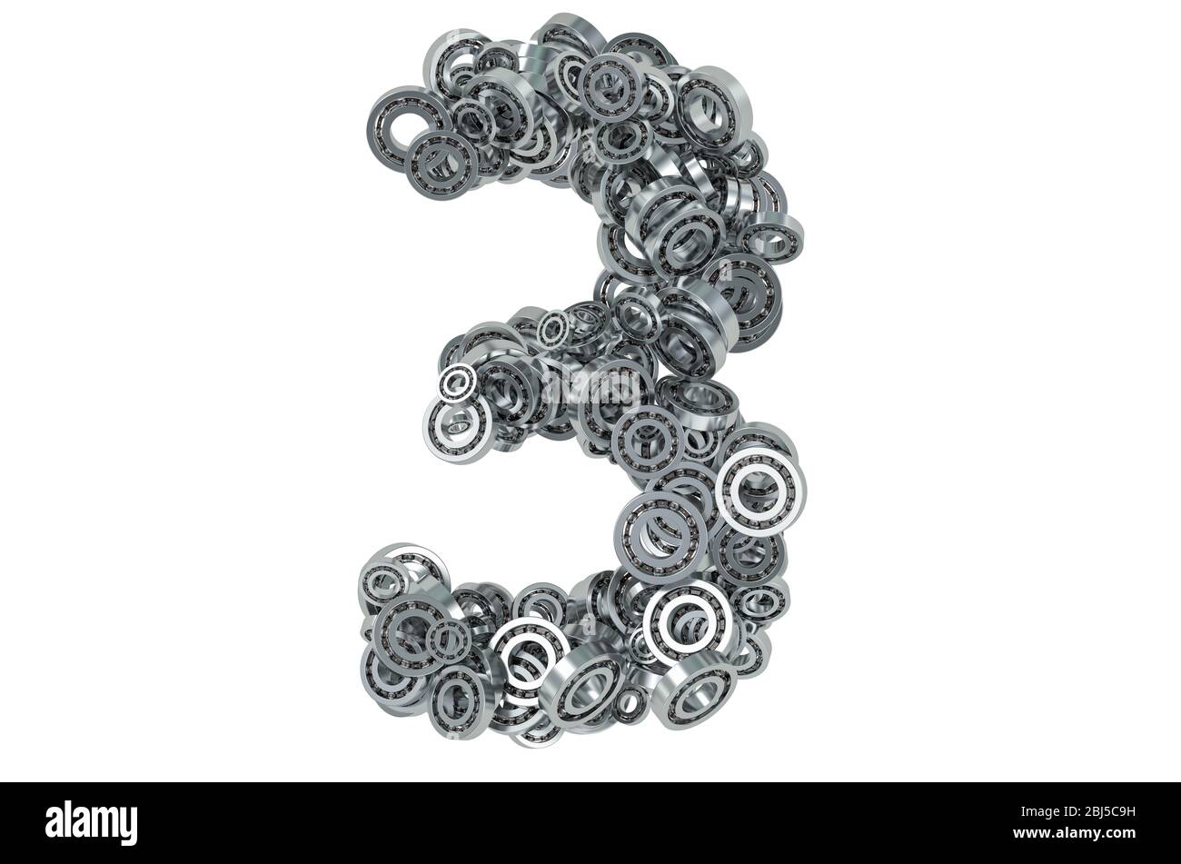 Number 3 from steel bearings, 3D rendering isolated on white background ...