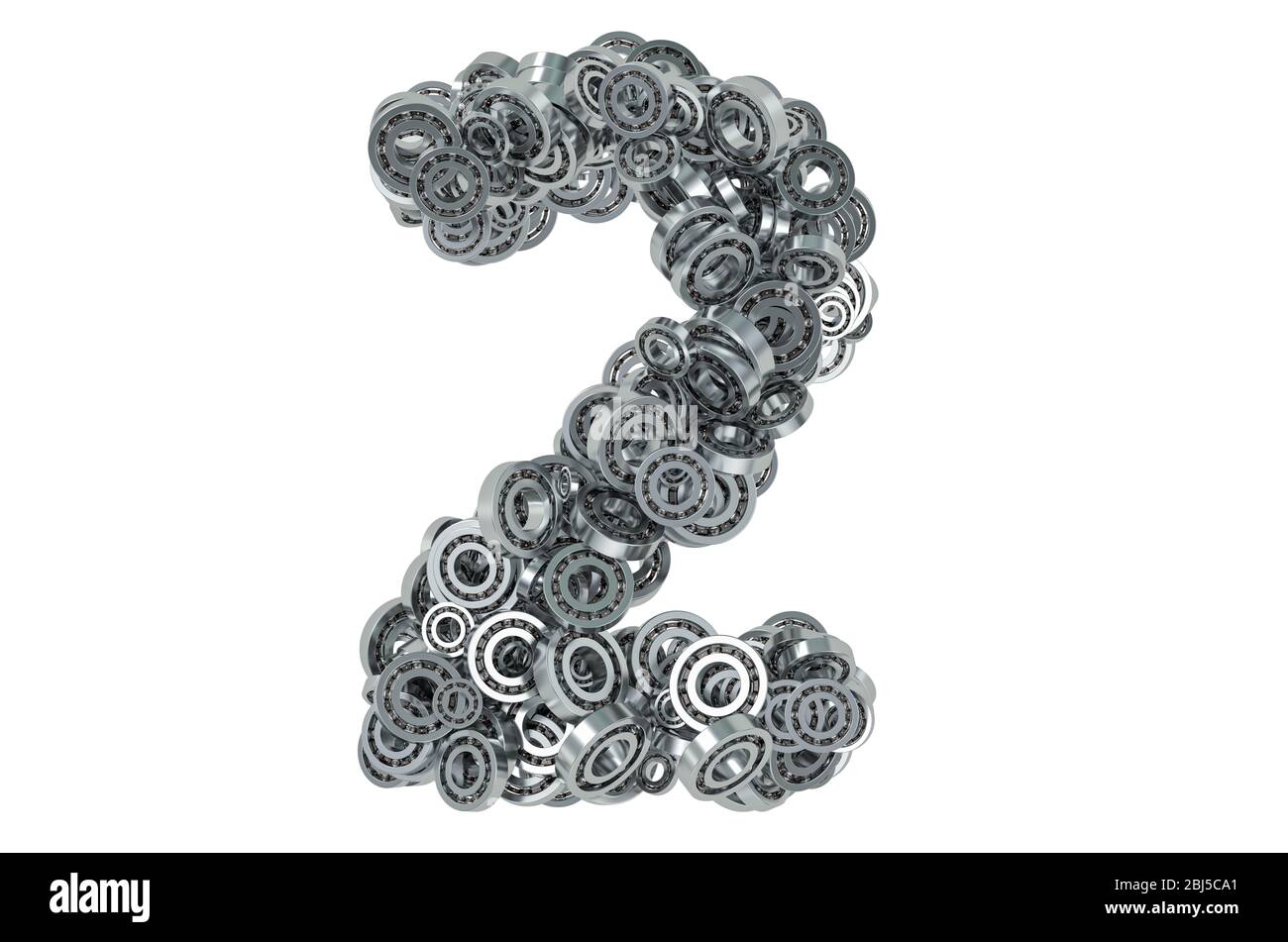 Number 2 from steel bearings, 3D rendering isolated on white background ...