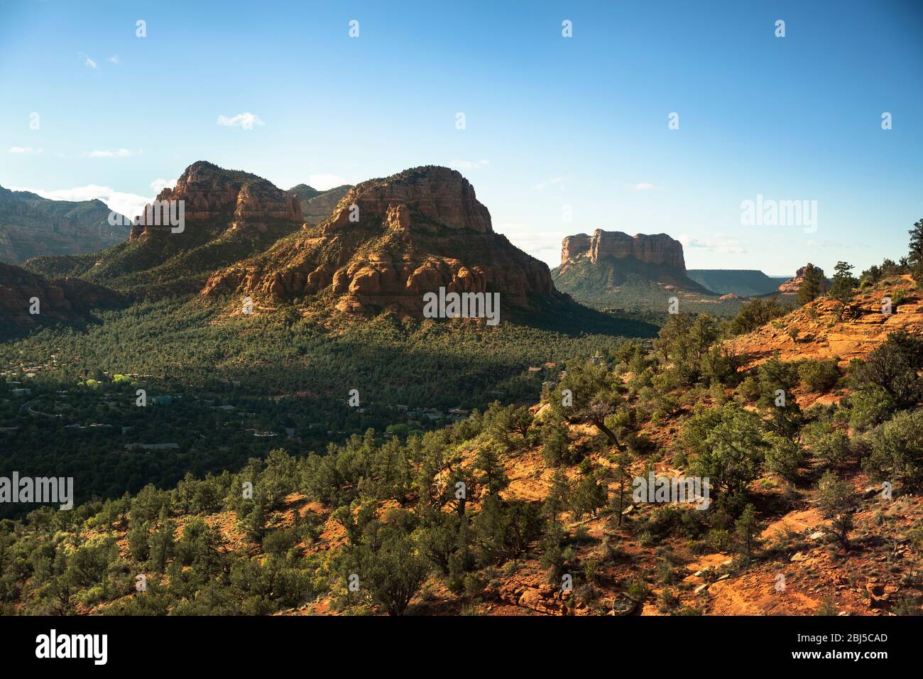 Elephant Rock, Courthouse Butte, and Bell Rock formation over the town ...