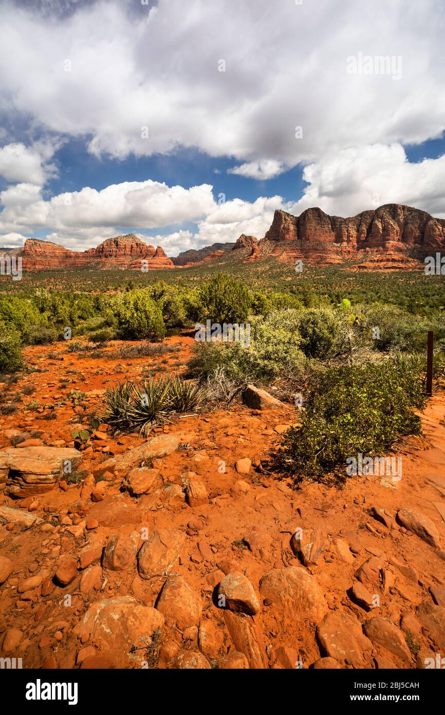 Sand stone butte and mesa formation on the hiking trail near the town ...