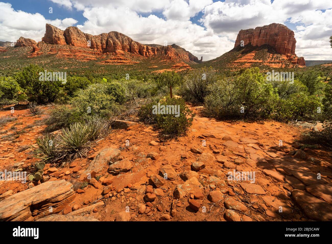 Sand stone butte and mesa formation on the hiking trail near the town ...