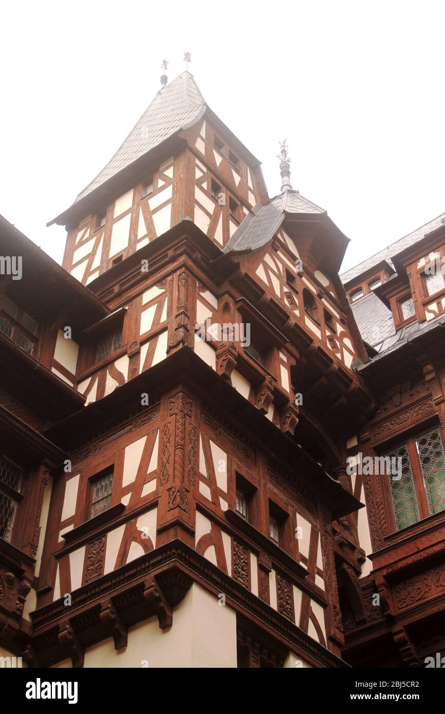 Half-timbered facade of the Peles Castle, Romania Stock Photo - Alamy