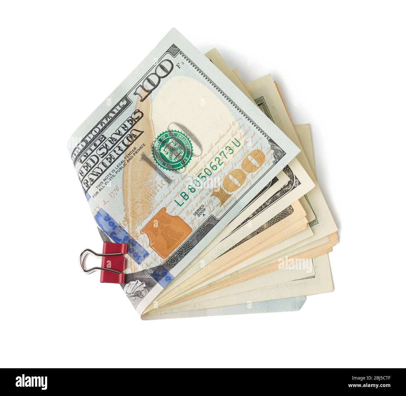 USA paper money bent in half and isolated on a white background ...