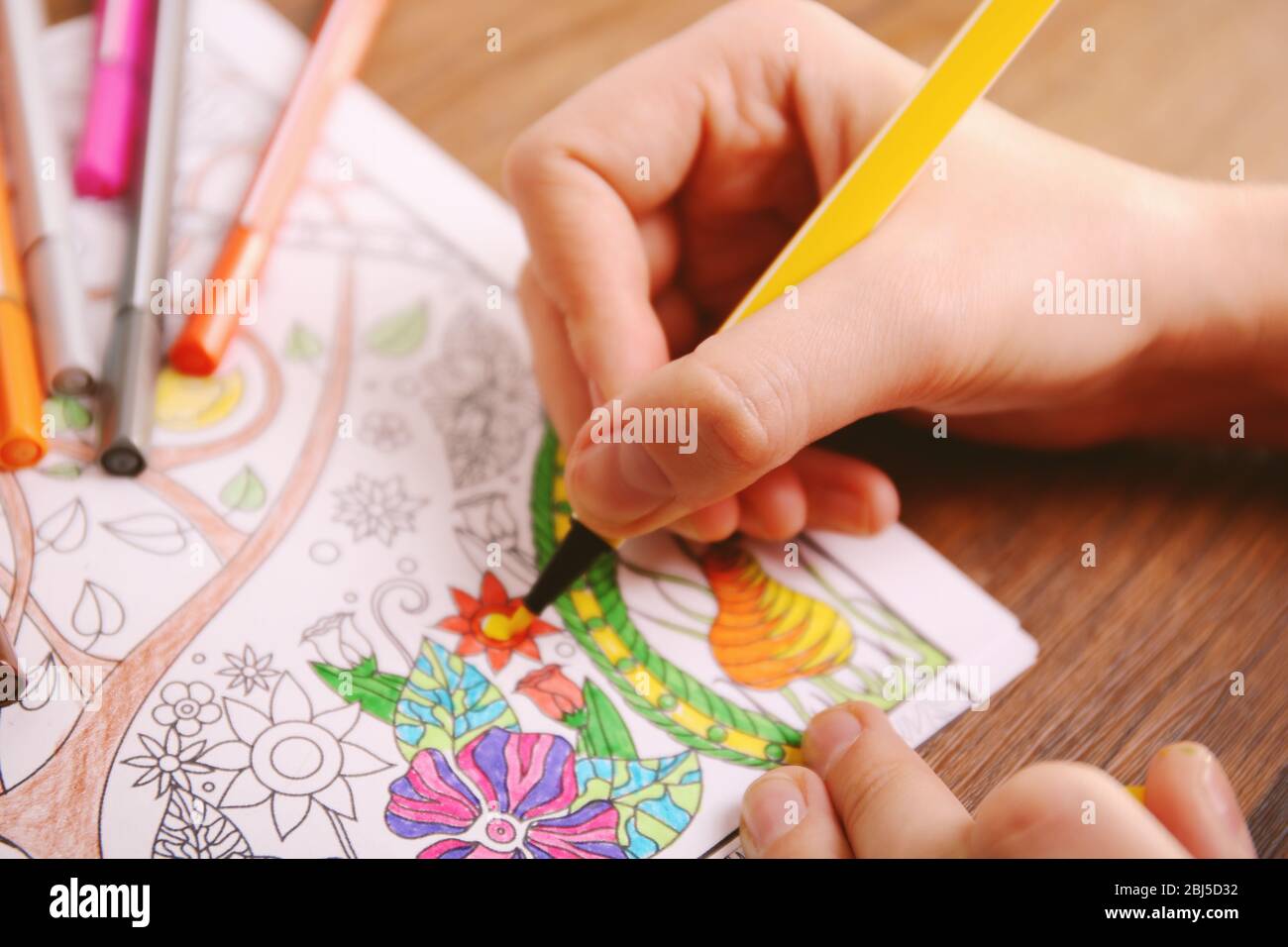 Adult colouring with soft tip pencils Stock Photo - Alamy