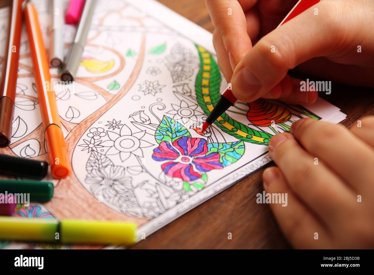 Adult colouring with soft tip pencils Stock Photo - Alamy
