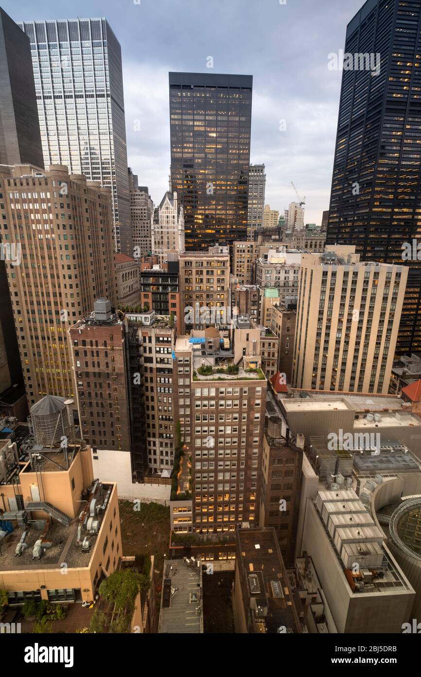 Densely packed buildings and skyscrapers of the Manhattan urban skyline ...