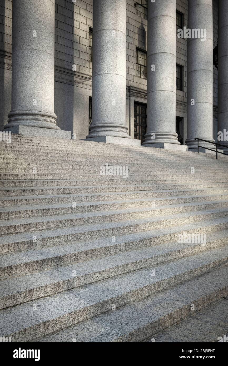 Exterior view of the steps and columns leading into a federal ...