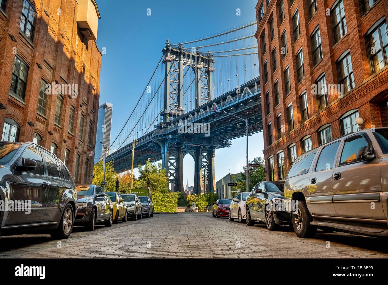 Manhattan Bridge as seen from the DUMBO area of Brooklyn New York USA ...