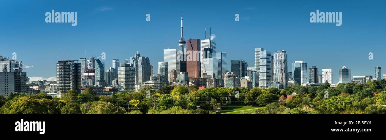 Downtown Toronto Canada cityscape skyline view over Riverdale Park in ...