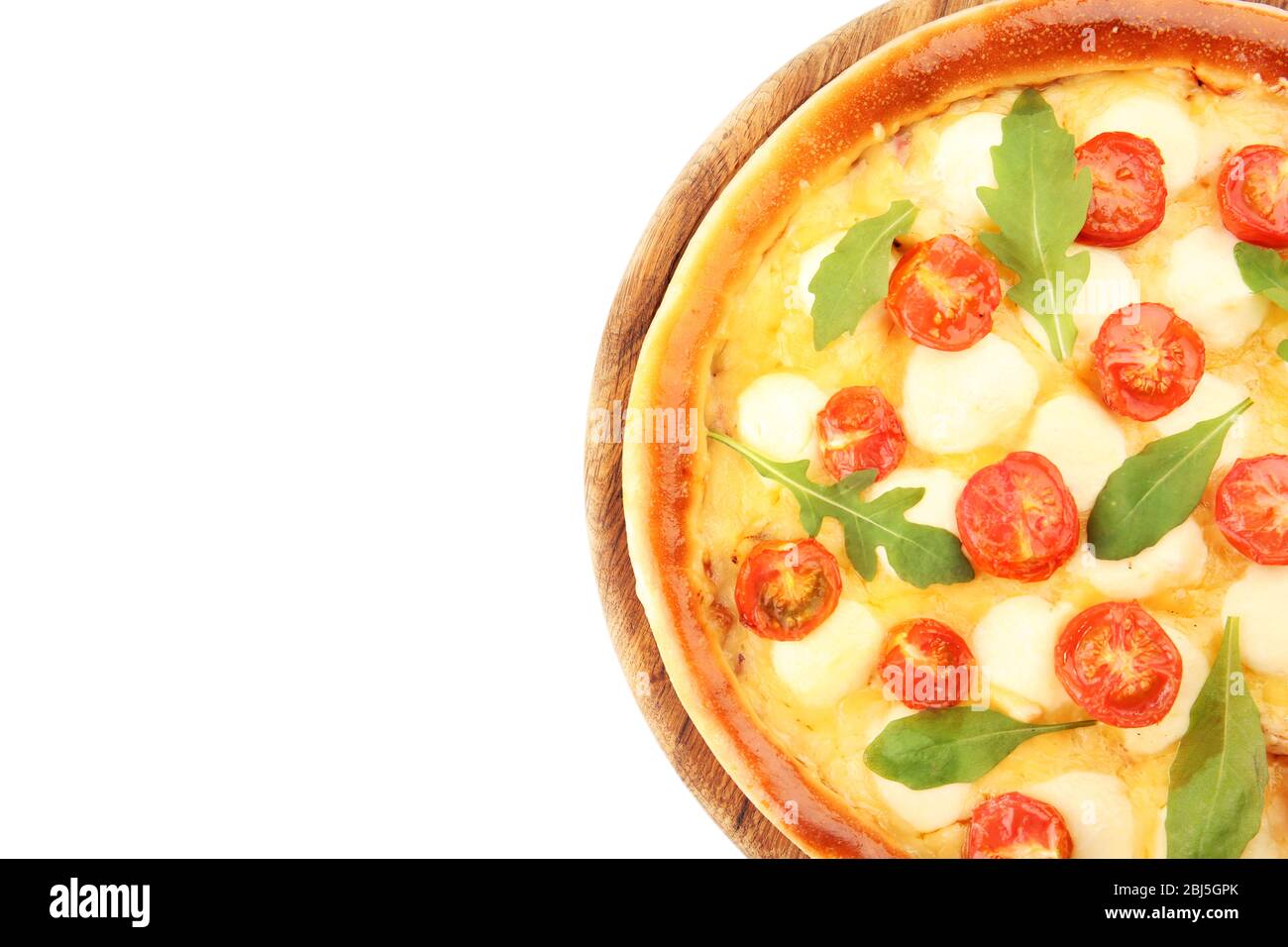 Pizza Margherita with arugula, isolated on white Stock Photo - Alamy