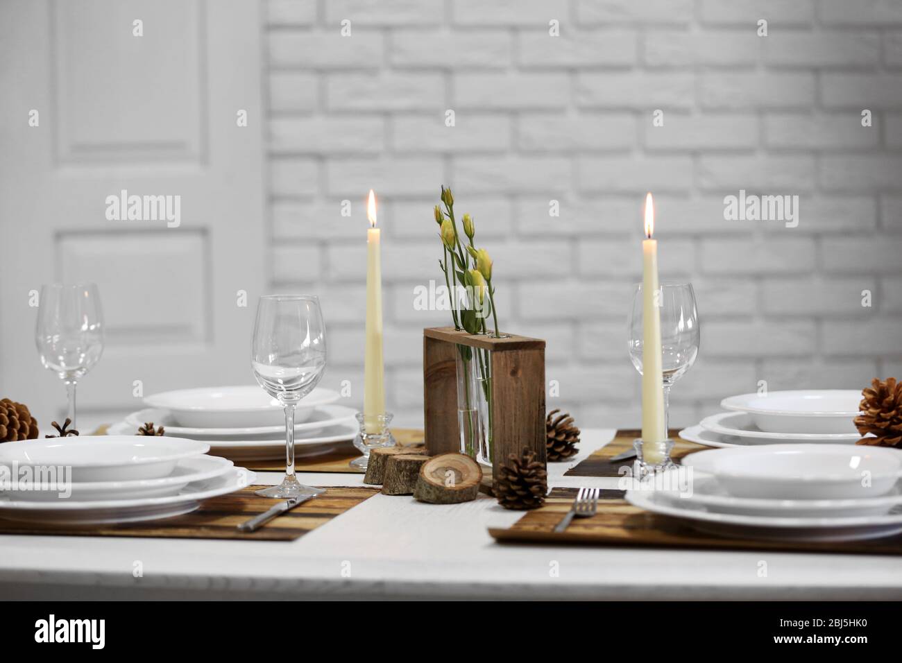 Beautiful table setting with natural eco materials Stock Photo - Alamy