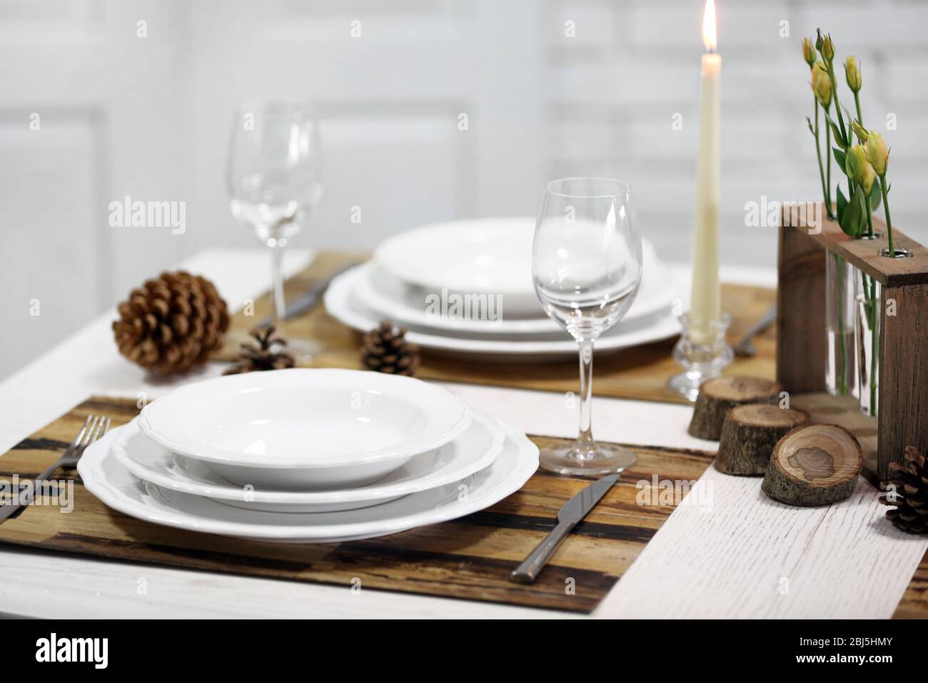 Beautiful table setting with natural eco materials Stock Photo - Alamy