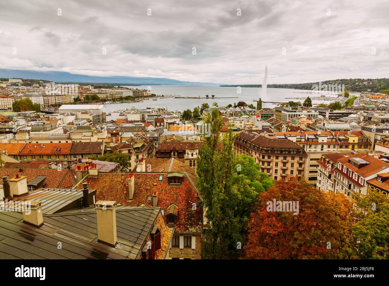 Geneva, Switzerland: city and lake view seen from St. Peter's Cathedral ...