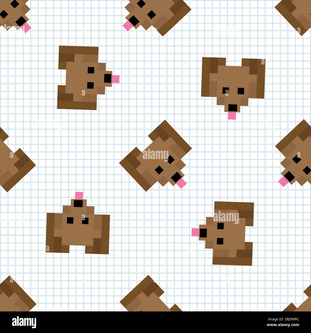 Cute scattered cartoon 8bit black dog seamless vector pattern. Kawaii ...