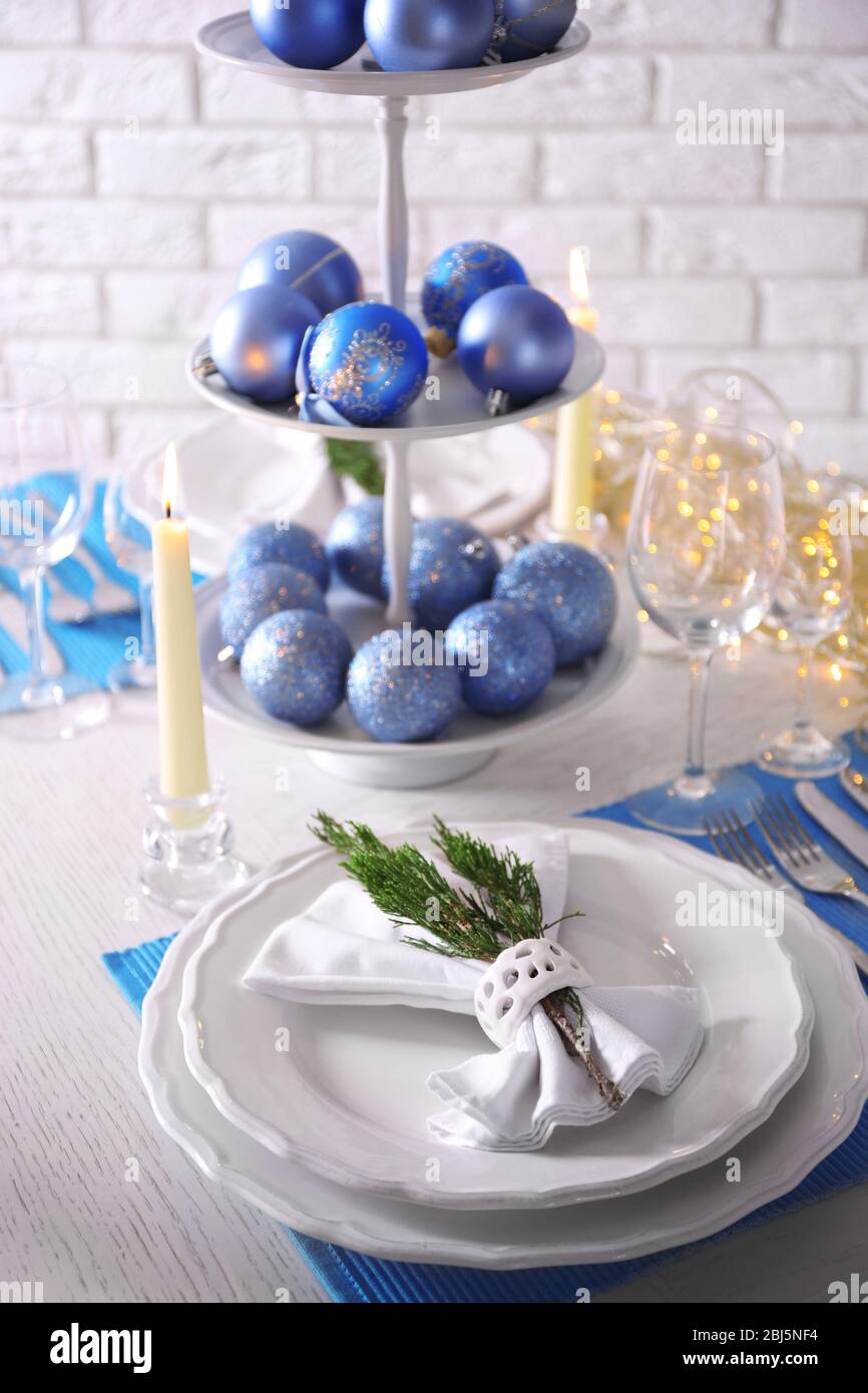 Beautiful Christmas table setting Stock Photo - Alamy